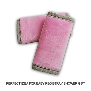 Car Seat Strap Pads Covers for Baby Kids, Seat Belt Covers Cushion for boy Girl, Protect Neck and Shoulder rubbing, Anti-Slip Design, Universal for Stroller/Carrier/Pushchair; Pink