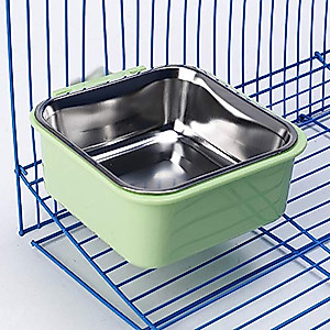 Crate Dog Bowl, Removable Stainless Steel Water Food Feeder Bowls Hanging Pet Cage Bowl Cage Coop Cup for Dogs Cats Puppy Rabbits Bird and Small Pets (Samll (Pack of 3), Square (Blue+Green+Pink))