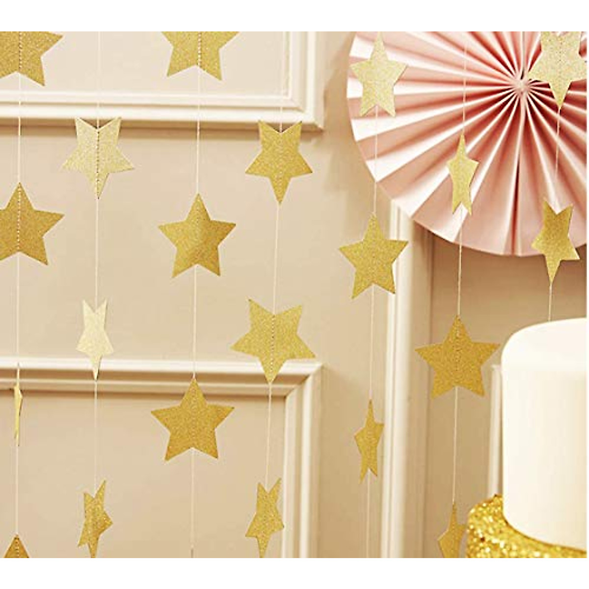65Ft/20 Meters Star Paper Garland Bunting Banner Party Birthday Hanging Decoration Baby Shower Decor (Gold)