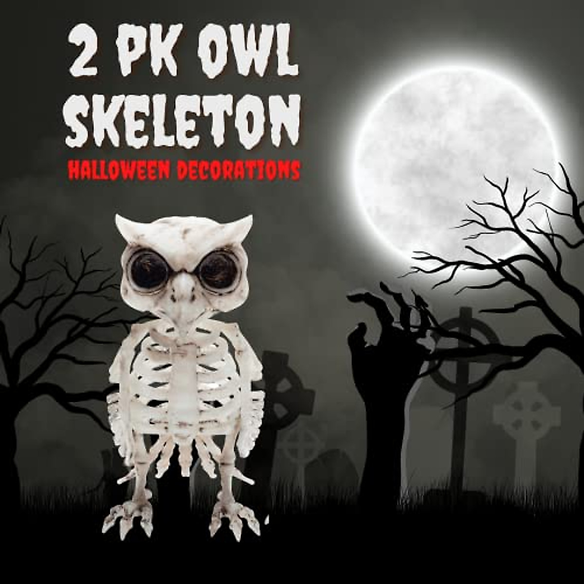 SCS Direct Owl Halloween Skeleton (2 Pack)-6.5" Long Weather Resistant Yard Fall Decorations-Graveyard Prop for Haunted House Party Decor and Indoor/Outdoor Use, School Classroom Decoration