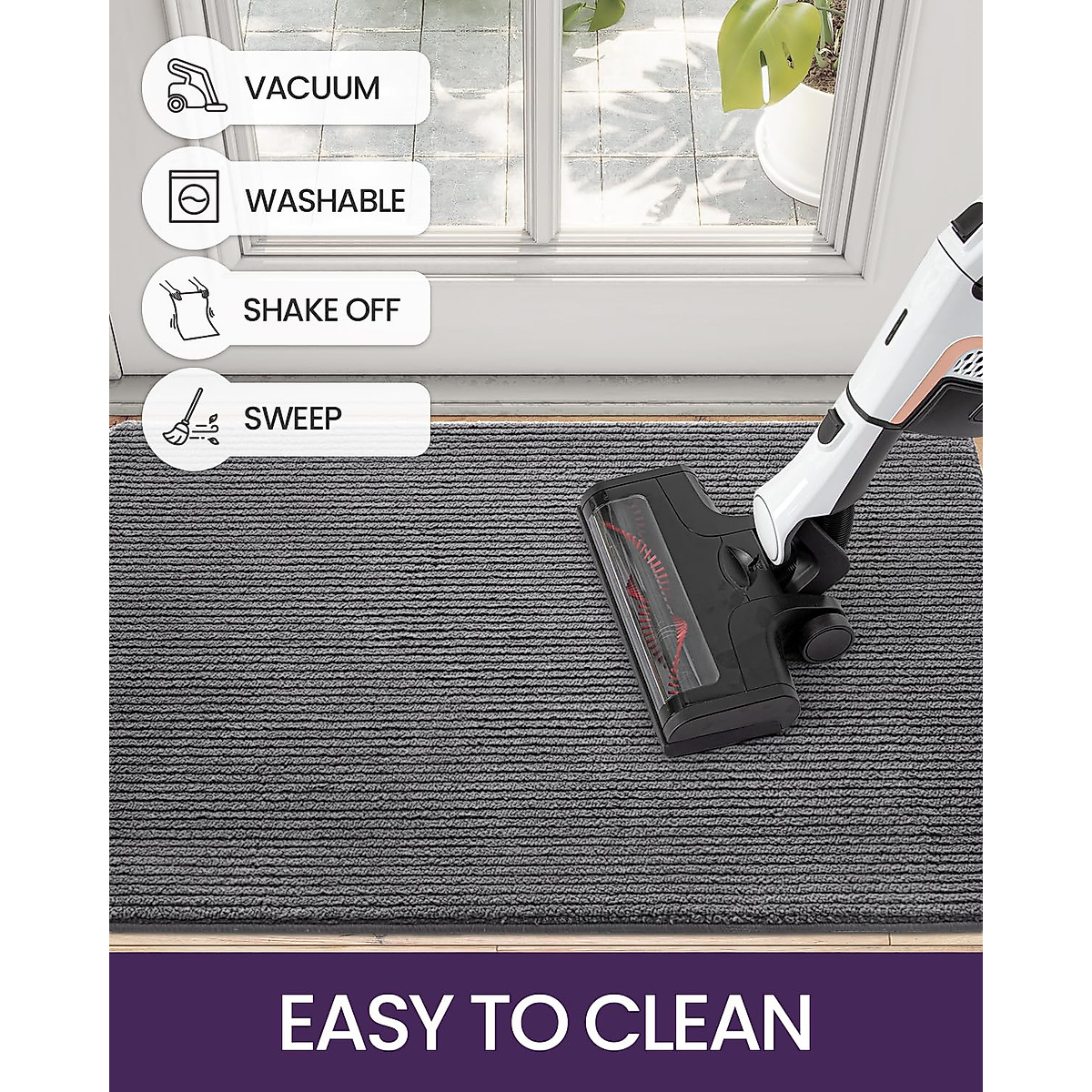 DEXI Door Mat Entryway Doormat Front Entrance Non-Slip Low Profile Washable for Inside Entry 19.5"x31.5",Grey