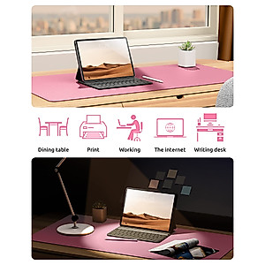 YSAGi Leather Desk Pad Protector, Office Desk Mat, Large Mouse Pad, Non-Slip PU Leather Desk Blotter, Laptop Desk Pad, Waterproof Desk Writing Pad for Office and Home (Pink, 35.4" x 17")
