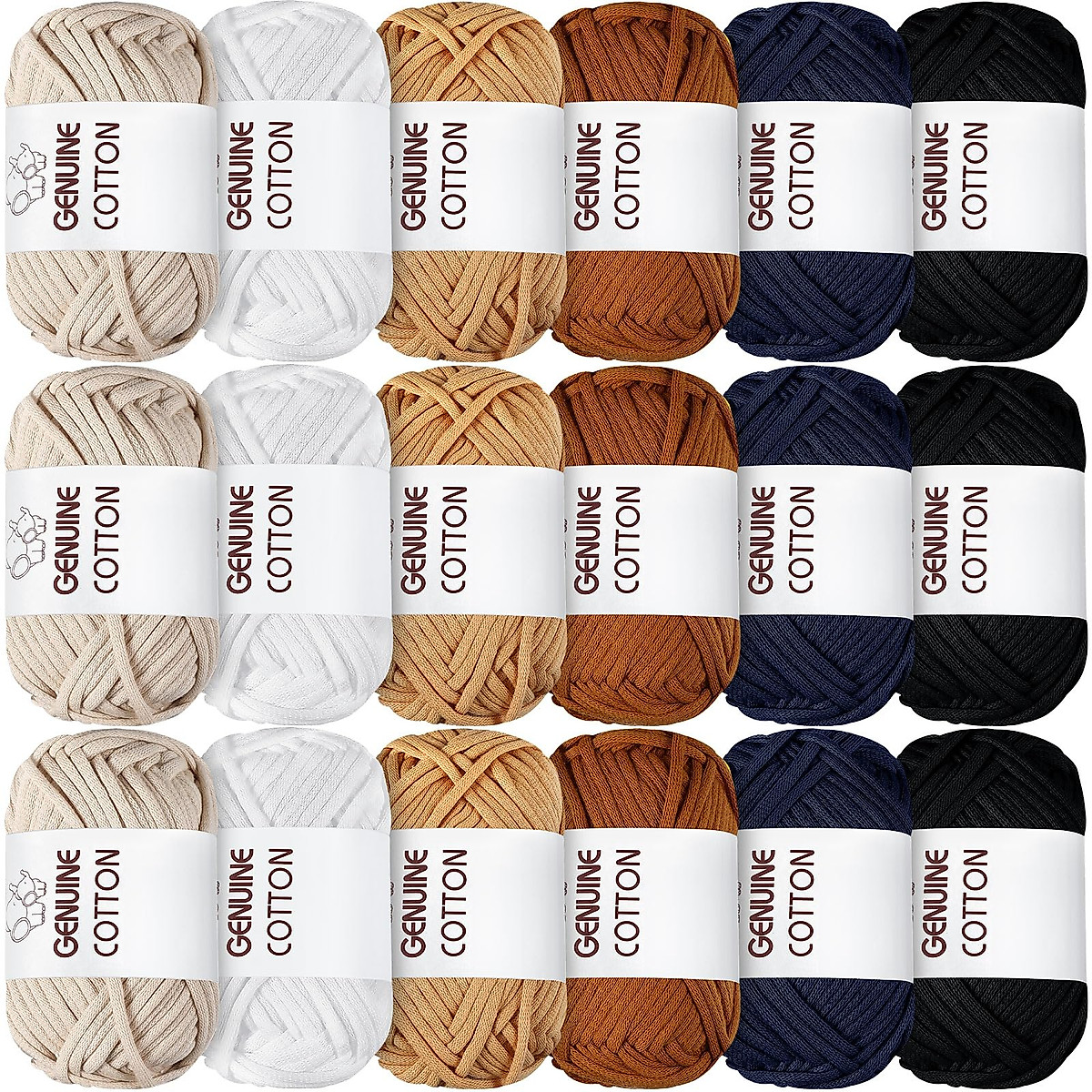 Timgle 18 Pack Beginners Crochet Yarn Cotton Yarn for Crocheting and Knitting with Easy to See Stitches Cotton Nylon Blend Yarn for Crochet Kit Making(Nature Colors)