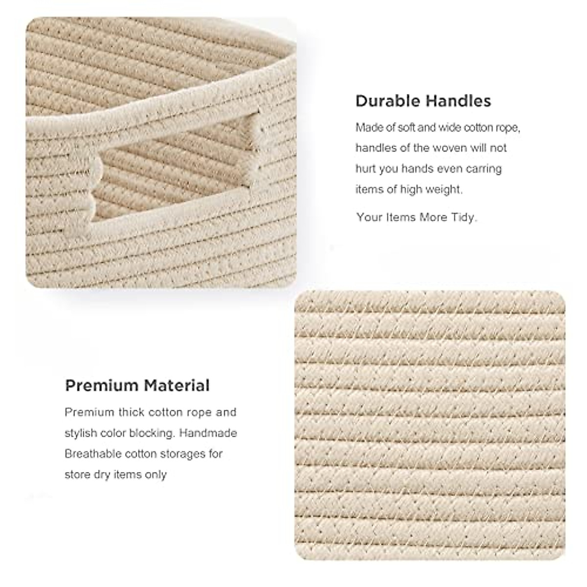 UBBCARE Set of 4 Storage Basket-11 X 10.5 X 10.5 In, Cotton Rope Basket for Shelves, Toys, Book, Cube Storage Bins with Handles, Woven Storage Basket for Organizing, Beige