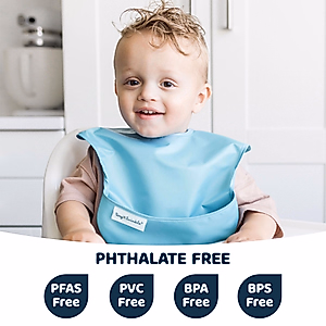 Tiny Twinkle Mess-Proof Baby Bib - Waterproof Bib for Baby Boy or Girl - Machine Washable - Adjustable Closure - PVC, BPA, & Phthalate Free - Great for Travel - Baby Food Bibs (3 Pack, Slate, Olive)
