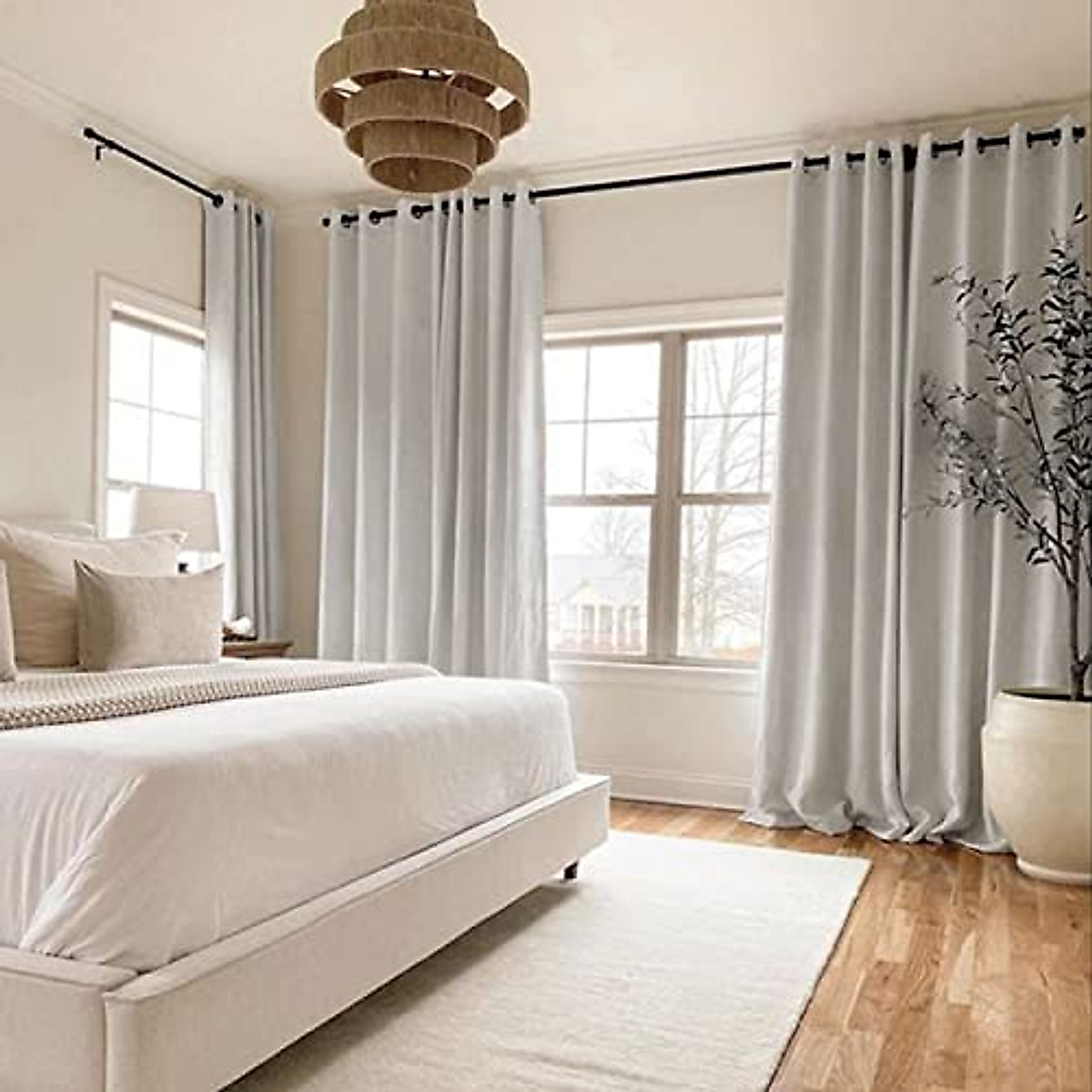 RHF Primitive Linen Blackout Curtains 84 Inches Long, Black Out Curtains 84 Inch Long 2 Panels Burg, 100% Blackout Curtains for Bedroom/Living Room, Grommet Curtains-(50x84, Greyish Beige)