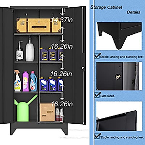 CBNTKI Metal Storage Cabinet, Lockable Garage Storage Cabinet with Doors and 4-Tier Shelves,Office File Cabinet with Lock, 71" Tall Steel Tool Cabinet, Black