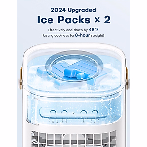 TEMEIKE 4-IN-1 Personal Air Conditioner w/Remote, 2 Ice Packs, 1200ML Tank, 7H Timer for Smart Auto-Off,2 Cool Mist,3-Speed Small Portable Air Conditioner, 7-LED Light Evaporative Air Cooler for Room