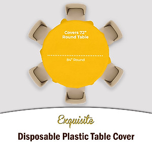Exquisite 6-Pack Premium Plastic Tablecloth 84in. Round Plastic Table Cover - Yellow