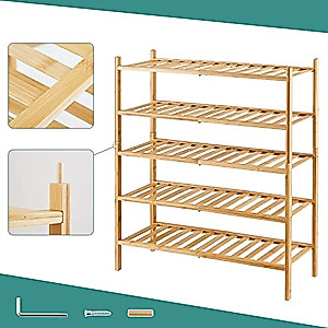 viewcare 9-Tier Bamboo Shoe Rack for Entryway, Stackable | Foldable | Natural, Free Standing Shoe Racks for Hallway Closet