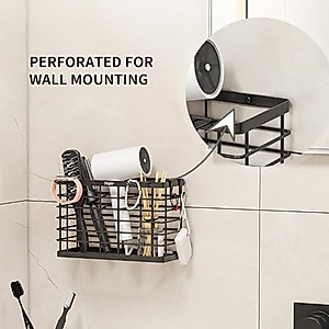 Segler Hair Dryer Organizer Wall Mounted & Cabinet Door, 3 in 1 Storage, Adjustable Height, Carbon Steel， Black