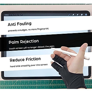 AKX Artist Glove XSmall - 2 Pack Palm Rejection Drawing Glove for Graphic Tablet, iPad - Smudge Guard, 2 Finger, Elastic Lycra, Fingerless Glove, Good for Left and Right Hand, Black | AK-020