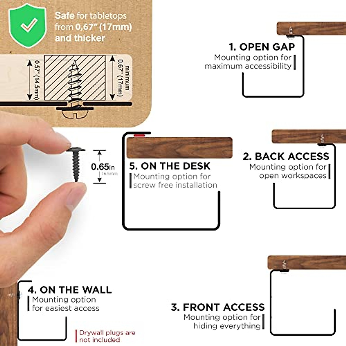 Under Desk Cable Management Tray - No Drill Cable Management for Glass Desk. Under Desk Cable Organizer for Wire Management. Perfect Standing Desk Cable Management Rack (Black- Set of 2)