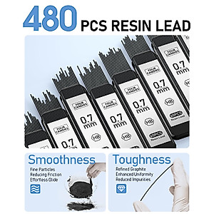 Four Candies 0.7mm Mechanical Pencil Set with Case - 4PCS Metal Mechanical Pencils, 6 Tubes HB #2 Lead Refills, 3PCS 4B Erasers and 9PCS Eraser Refills, Lead Mechanical Pencils for Writing & Drawing