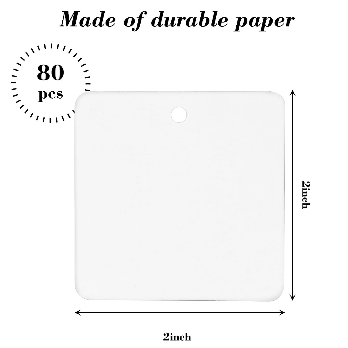 SallyFashion 80pcs White Paper Gift Tags with String, 2x2 Inch Square Hanging Labels Cloth Business Craft Blank Tags