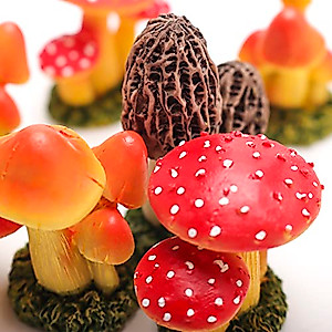 X Hot Popcorn 9PCS Mini Mushroom Figurines Mushroom Resin Figures Fairy Garden Miniature Moss Landscape Model for Garden Ornaments Plant Pots Bonsai Crafts