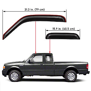 Lightronic WV94423 Side Window Visor Deflector Rain Guard, Dark Smoke, 4-Pieces Set, Fits 1999-2011 Ford Ranger SuperCab with Fixed Window, 1999-2008 Mazda B3000, 1999-2010 Mazda B4000, Extended Cab