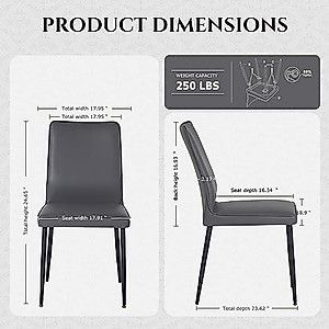COLAMY Parsons Dining Chairs Set of 10, PU Leather Dining Room Chairs, Armless Upholstered Chair with Black Iron Legs for Home Kitchen Living Room, Light Grey