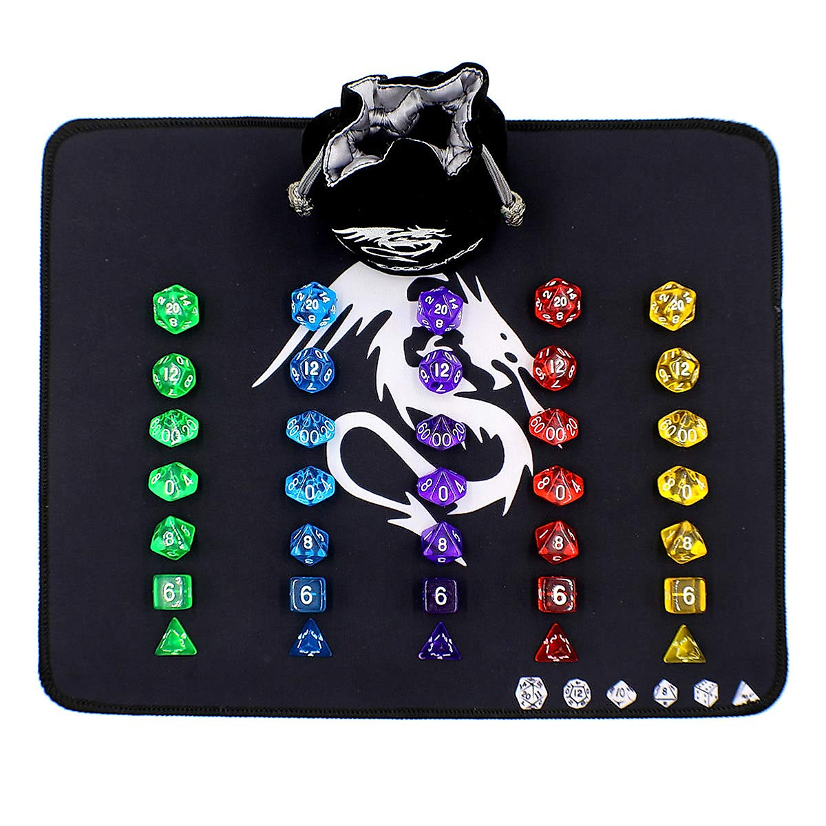Polyhedral D20 Die Sets for D&D with Play Mat and Dice Bag