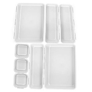 HOME-X Connecting Organizer Trays, Set of Interlocking Adjustable Trays for Organizing Office Supplies and Kitchen Utensil Drawers, Set of 8, 3 Sizes, White