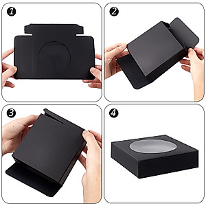 50 Pack Mini Cookie Boxes with Window, 4.3 x 4.3 x 1.2 Inches Individual Black Kraft Paper Pastry Boxes Single Dessert Boxes Treat Boxes Favor Boxes for Chocolate, Candy, Donut