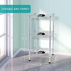 ANTSKU 3-Tier Adjustable Shelving Unit, Metal Wire Rack with Leveling Feet, Standing Storage Shelf for Laundry, Bathroom, Kitchen, Pantry, Closet (12" D x 12" W x 23.5" H, Chrome)