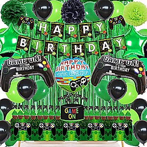 Video Game On Theme Birthday Party Decorations Set Happy Birthday Banner Balloons Tablecloth Foil Curtain Cake Toppers For Birthday Party, Boys Party, Family Party Supplies