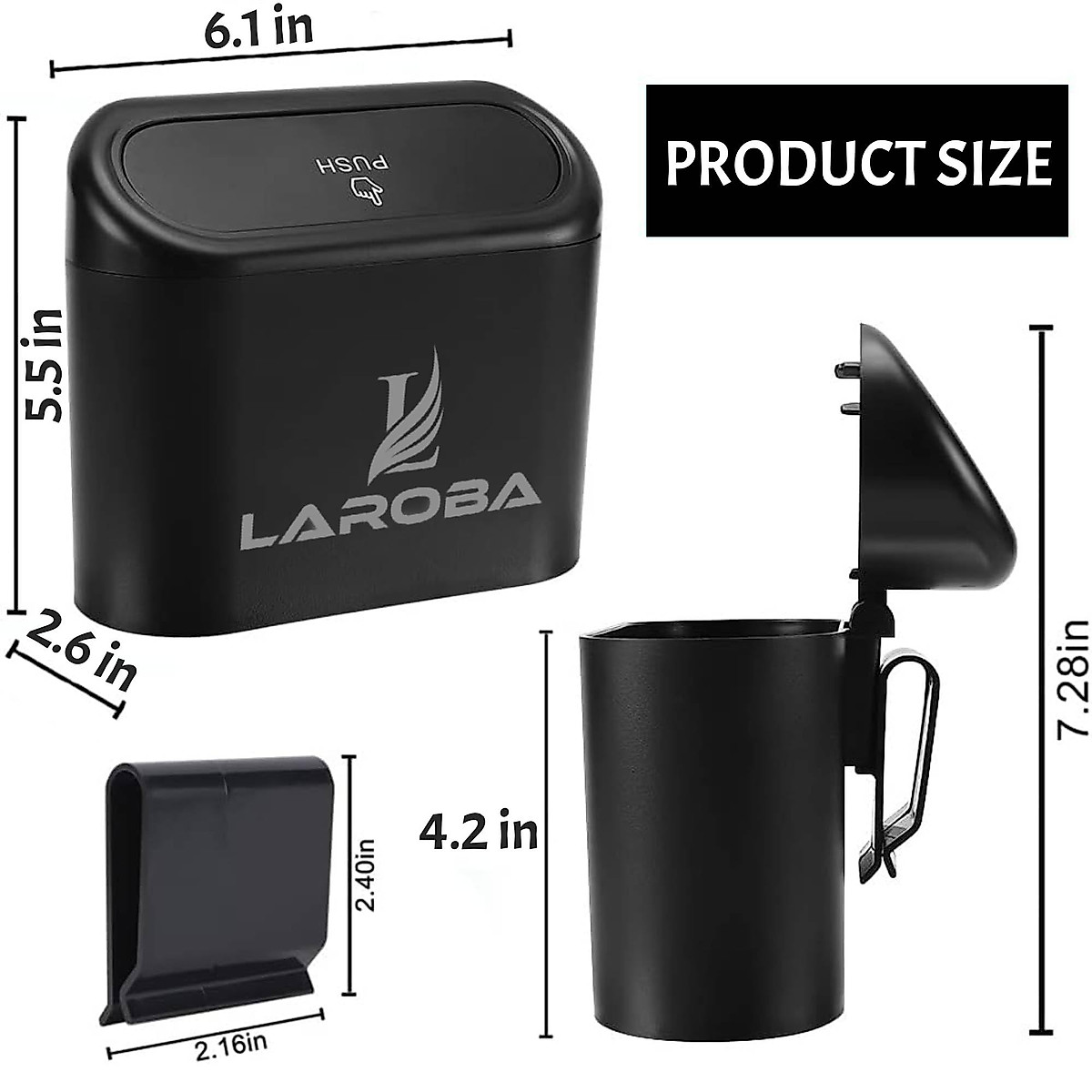 Laroba Car Trash Can with Lid - Mini Auto Dustbin Garbage Organizer | Two Roll Plastic Trash Bags | Automotive Garbage Container Bin for Vehicle, Home, Office