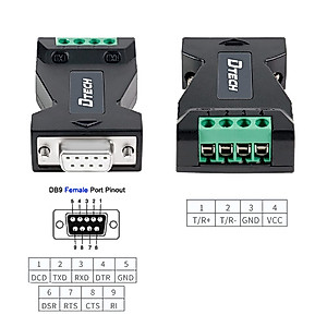 DTECH RS232 to RS485 Converter Serial Adapter with 4 Position Terminal Block for Long Haul Data Communication Supports 600W Anti-Surge