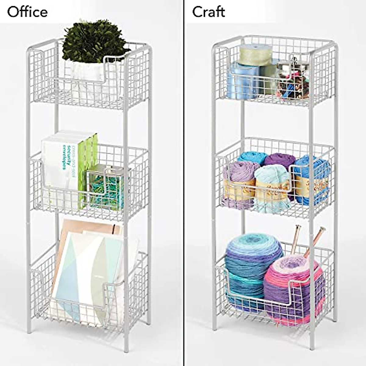 mDesign Steel Freestanding Storage Organizer Tower Rack Basket Shelf, Metal 3-Tier Furniture Unit for Master/Guest Bathroom, Powder Room - Holds Bath Towels, Soap - Concerto Collection - Stone Gray