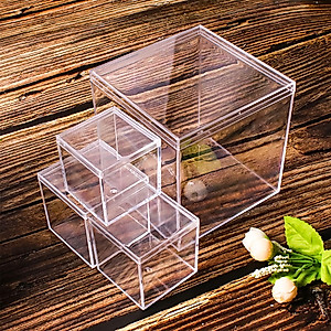 4.7/4/3.3/3/2.5 inch Clear Acrylic Box with Lid, Jewelry Display Box, Plastic Square Cube Decorative Storage Boxes for Candy Pill and Tiny Jewelry, Artwork Display
