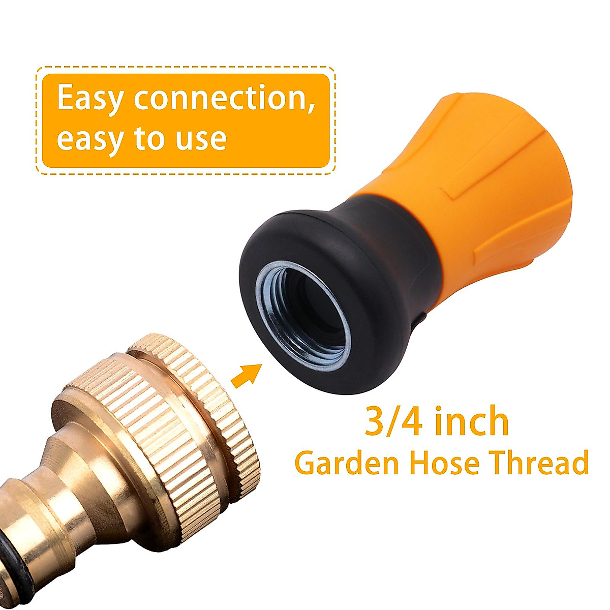 Sydien 3/4" Fire Hose Nozzle, Heavy Duty Fireman Hose Nozzle, Adjustable High Pressure Sprayer Nozzle for Car Washing Patio Cleaning Watering Lawn and Garden, Universal Fit Garden Hose Nozzle Orange
