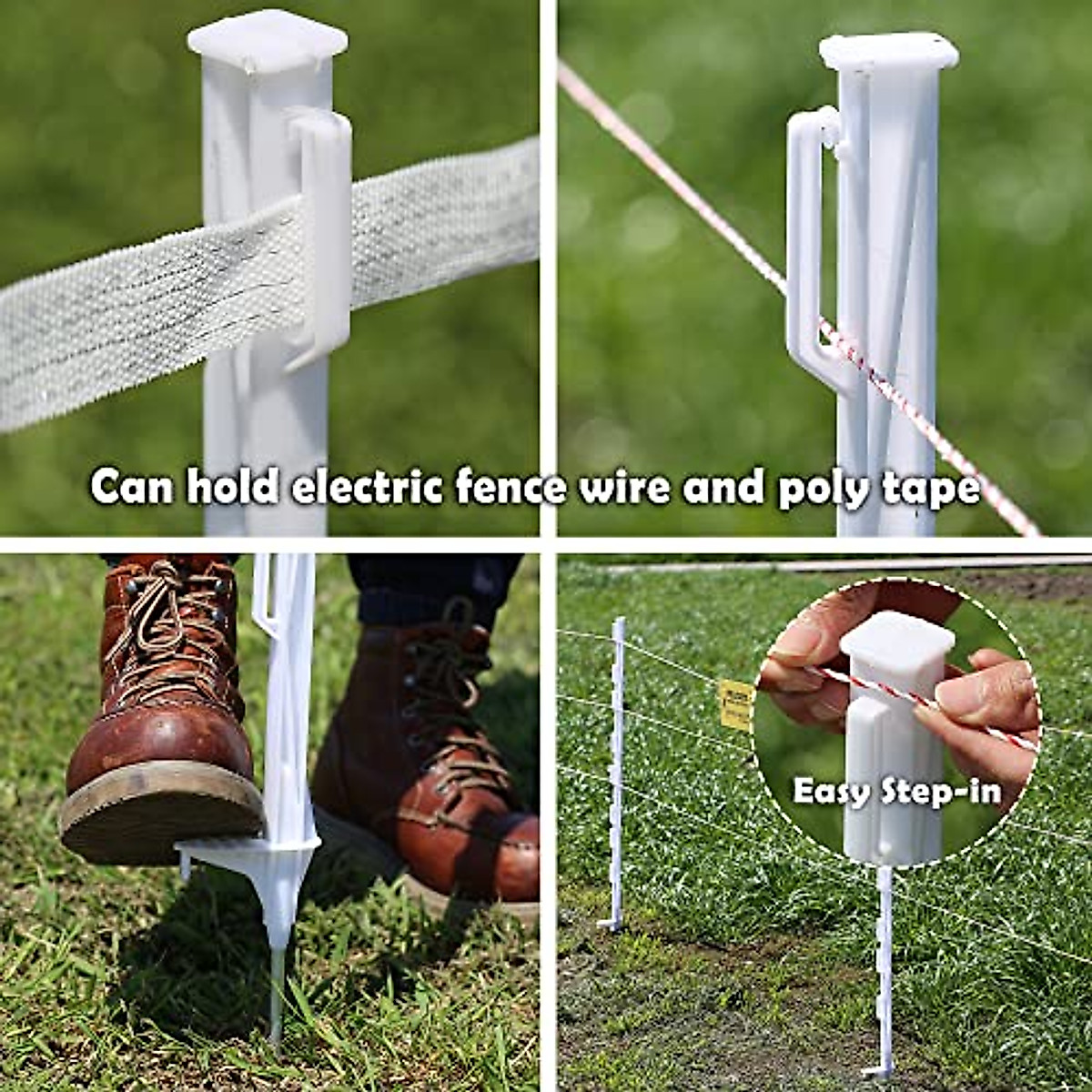FENCE SHOCK 48Inch Step-in Fence Post-Electric Fence System Post for Garden and Farm（25 Pack）,White