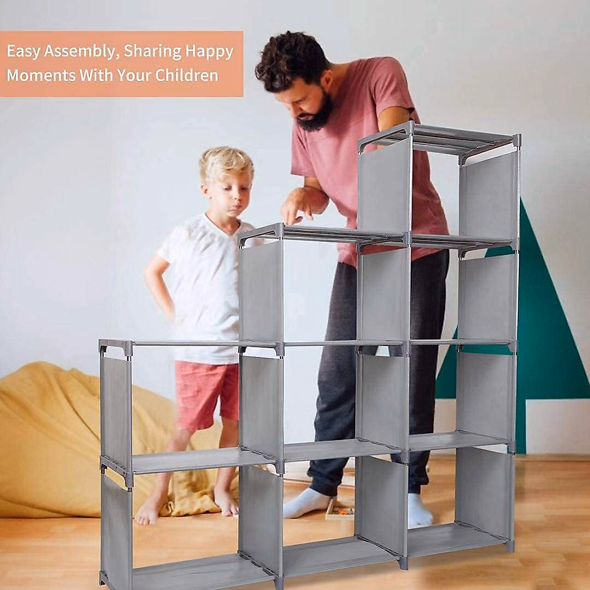 HOSTARME Bookshelf Kids 9 Cube Book Shelf Organizer Bookcase DIY for Bedroom Classroom Office (Gray), Grey