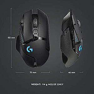 Logitech G502 Lightspeed Wireless Gaming Mouse, 25K Hero Gaming Sensor, 25600 DPI, RGB, Ultra-Light, 11 Programmable Buttons, Long Life Battery, PowerPlay-Compatible, PC - Black