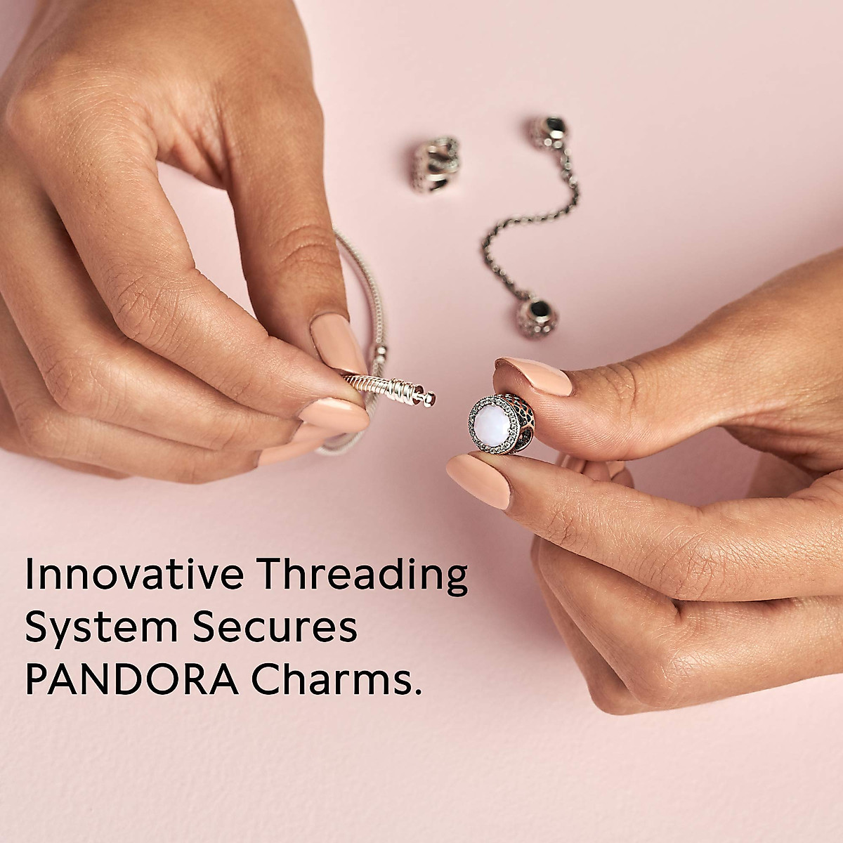 PANDORA Moments Heart Clasp Snake Chain Bracelet - Compatible Moments Charms - Gift for Her - Sterling Silver - With Gift Box - 7.5"