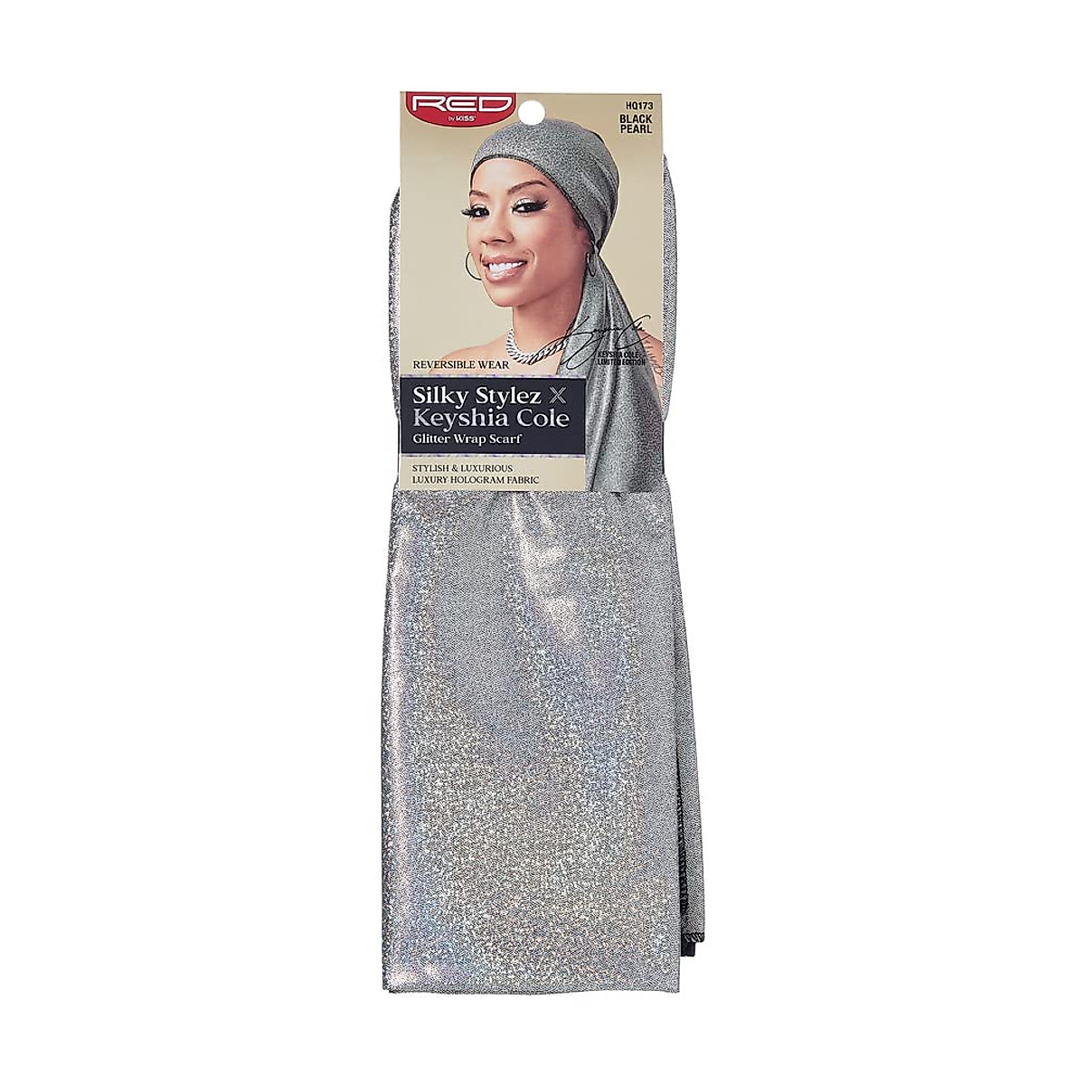 Red by Kiss X Keyshia Cole Glitter Wrap Scarf, Soft and Lightweight 58"X19" (Black Pearl)