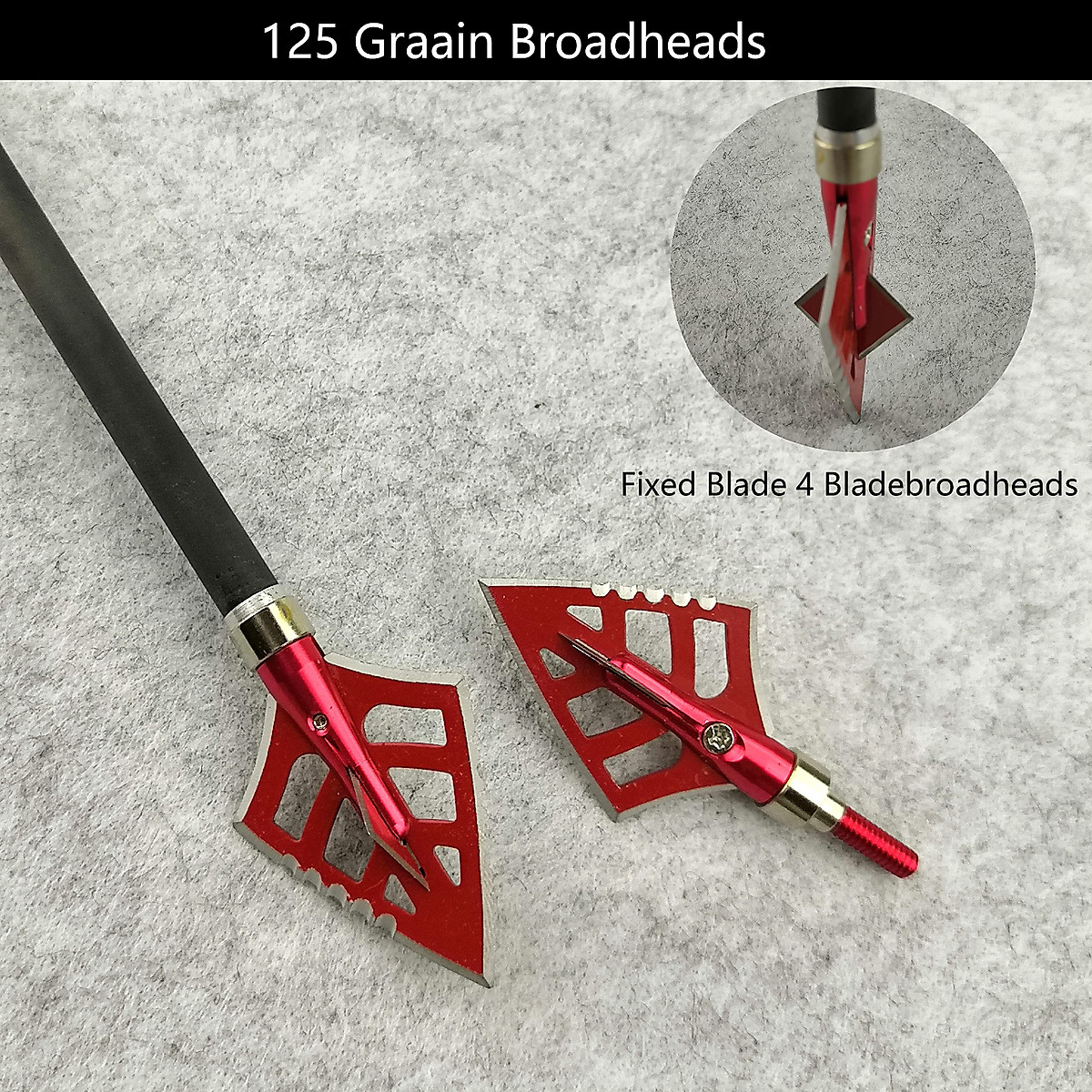 AMEYXGS Broadheads 125 Grain Archery Hunting Arrowheads for Compound Bow Crossbow Fixed Blade 4 Blade broadheads(RED 2)