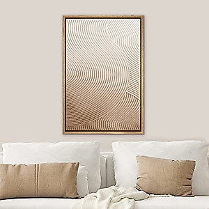SIGNWIN Framed Canvas Print Wall Art Pastel Brown Geometric Wave Landscape Abstract Shapes Illustrations Minimal Decorative Nordic Zen Bohemian Chic for Living Room, Bedroom, Office - 16"x24" Natural