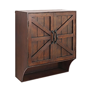 FLORA Farmhouse Wall Mounted Storage Cabinet, Medicine Cabinet with Doors, Wood Vintage Bathroom Wall Cabinet Over Toilet for Bathroom, Kitchen, Living Room, Rustic Brown