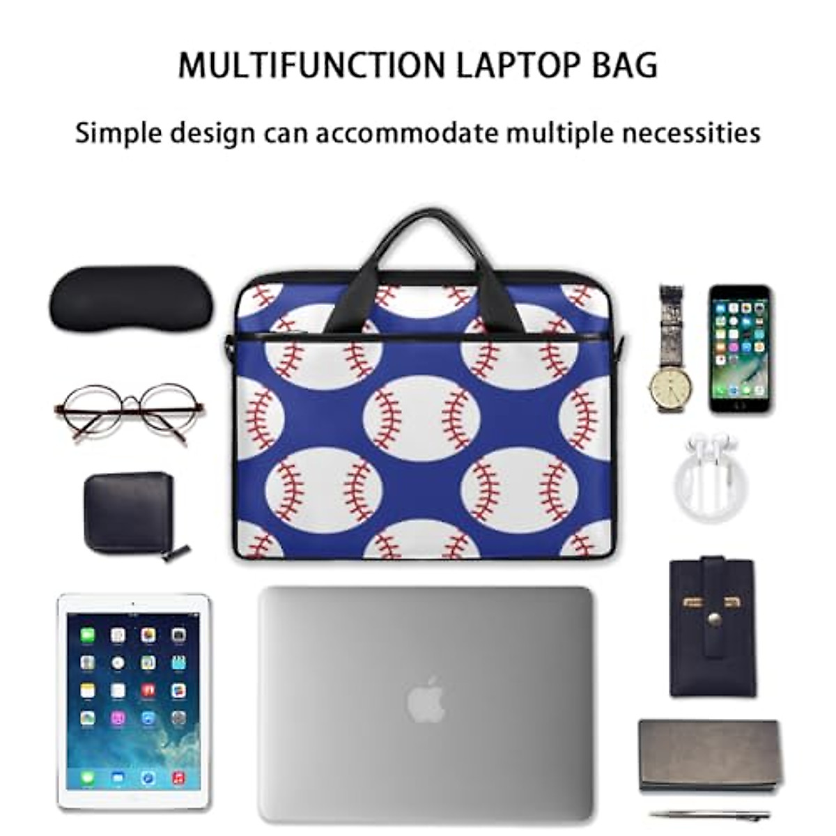 Seamless Baseball Laptop Computer Bag Waterproof Shoulder Messenger Bag 13-15 inch Durable Laptop Tote Bag with Shoulder Strap Handle Lightweight Crossbody Briefcase