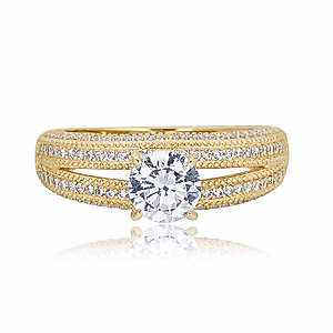 AVORA 10K Yellow Gold 1 Carat Simulated Diamond CZ Pave Split Shank Engagement Wedding Anniversary Ring - Size 7