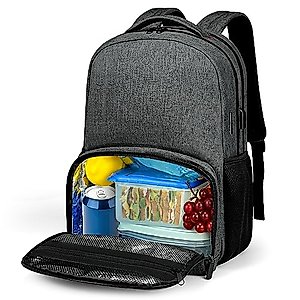 Ocraho Lunch Bag Backpack Insulated Cooler Lunch Box Backpack,Travel Laptop Backpack with USB Port for Women Men Fits 15.6 Inch Laptop （Gray-2）