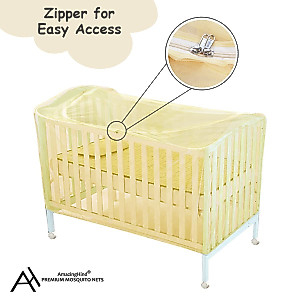 AmazingHind Mosquito Insect Net for Crib, Cot Bed with Zipper - Crib Climbing Prevention & Pet Barrier - Color: Peach (Crib Net)