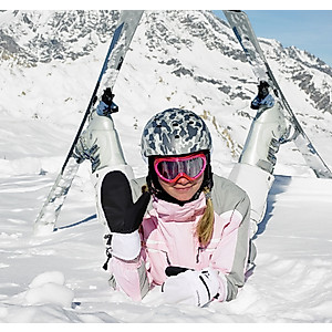 ANDORRA Women Mittens Winter Snowboarding Mittens Waterproof Ski Gloves with Zipper Pocket, White, M/L