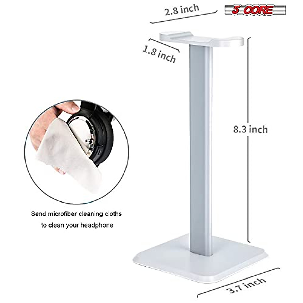 5 CORE Headphone Stand Headset Holder with Aluminum Supporting Bar Flexible ABS Solid Base for All Headphones Size HD STND (White)