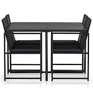 vidaXL Patio Dining Set with Cushions 9 Pieces Garden Courtyard Poolside Furniture Dinner Tables and Chairs with Pads Poly Rattan Black