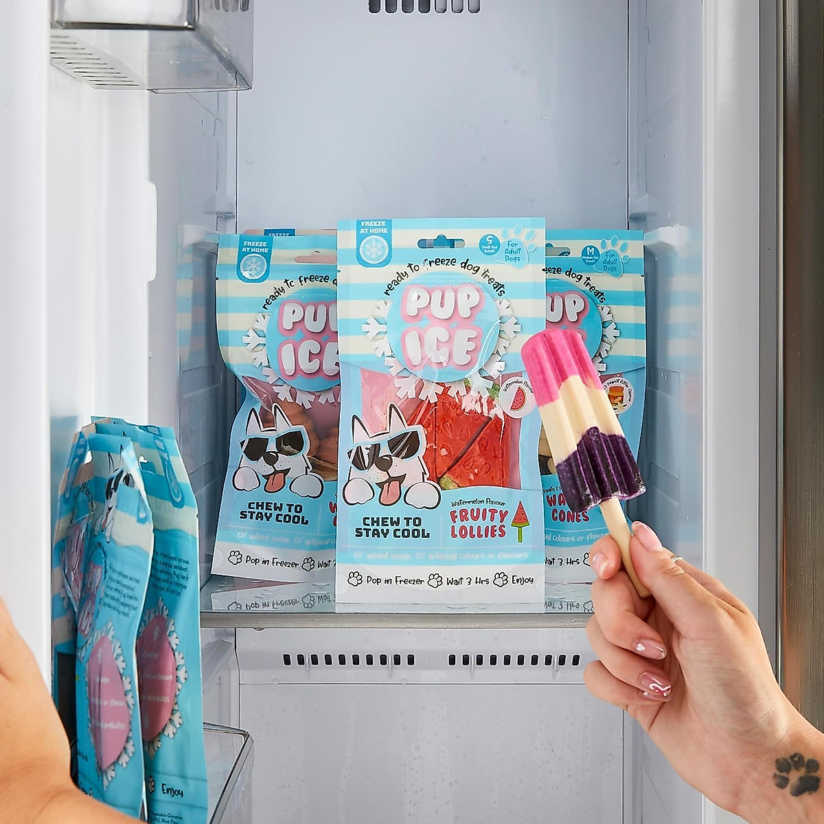 SPOT Pup Ice Ready to Freeze at Home Dog Treats-Edible Chews for Medium Breed Dogs & Puppies with Real Chicken | 3 Pack Bundle Edible Dog Treats (Strawberry, Chocolate & Banana) 6 Psc