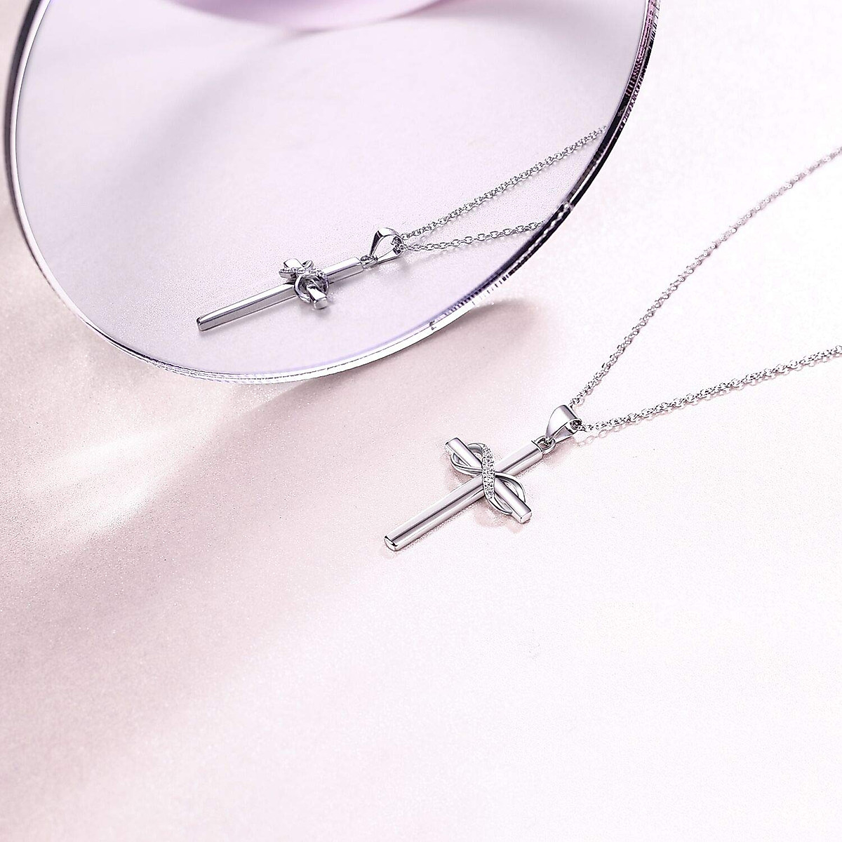 AmorAime 925 Sterling Silver Cross Necklace for Women Infinity Necklace Cross Jewelry for Festival, Vacation or Holiday