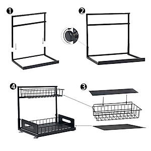 Fengligoo 2 Tier Under Sink Organizer, Black Pull Out Cabinet Organizer, Multipurpose Under Kitchen Bathroom Sink Organizer and Storage, Sliding Cabinet Organzier